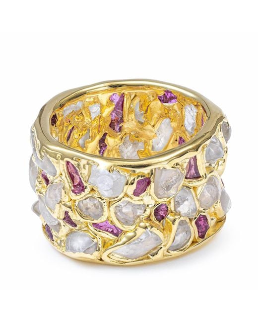 German Kabirski Lythara Barrel Ring With Raw Natural Zircon And Ruby in ...