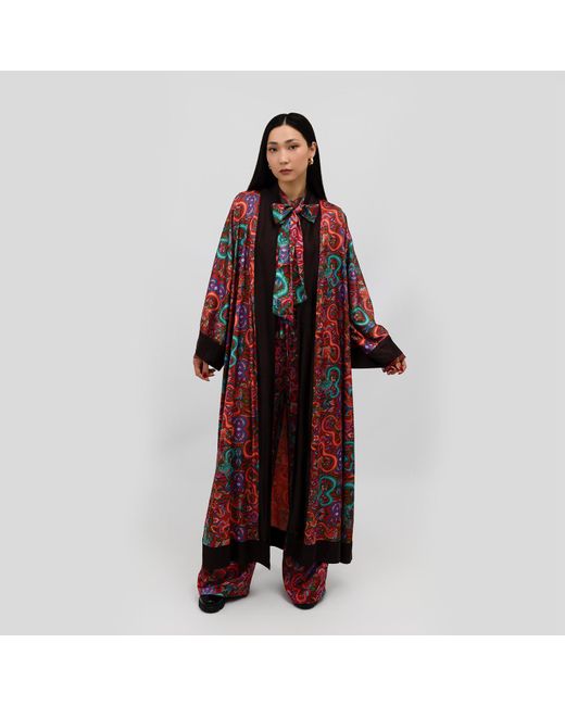 Janara Jones Chocolate Cuffs Fantasy Print Satin Long Abaya Kaftan in ...