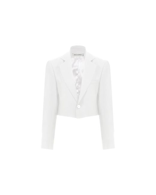 NAZLI CEREN Boxy Satin Cropped Jacket in White | Lyst