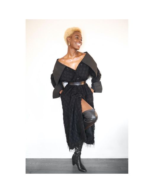 Mèsan Long Seashell Coat With Fringe in Black | Lyst