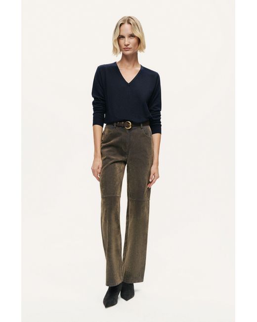 Nocturne Neutrals Suede Panel Straight-Leg Pants in Green | Lyst UK