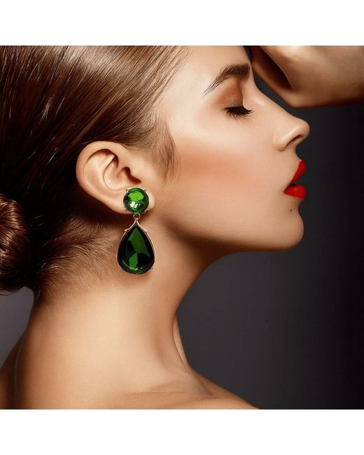 Michael Nash Jewelry Marina Emerald Pear Shape Clip On Drops in Green ...