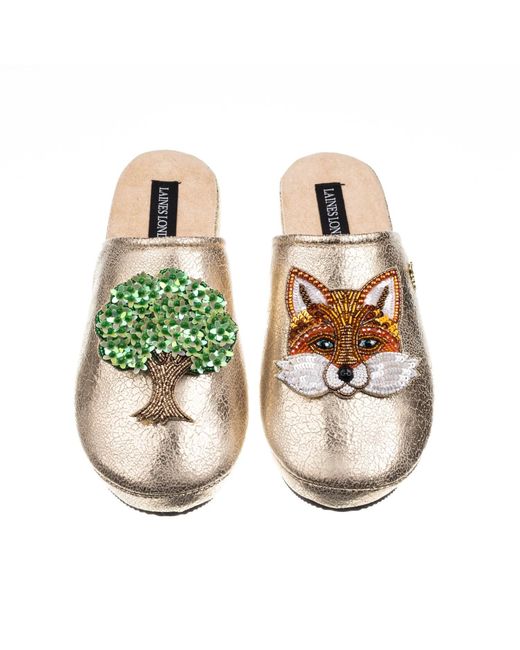 Laines London Softie Slippers With Oak Tree & Fox Brooches in Metallic ...
