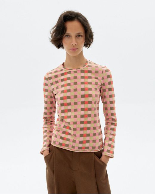 Thinking Mu Checkered Brisa Top in Pink | Lyst UK