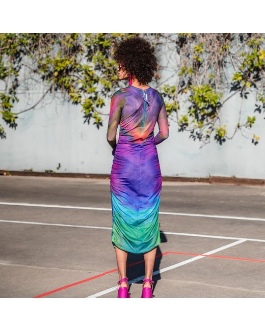 AlanaKay Art Mesh Long Sleeve Midi Bodycon Dress in Purple | Lyst