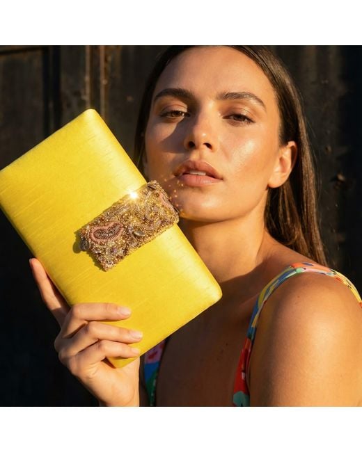 Simitri Sunflower Beaded Fringe Clutch in Yellow | Lyst UK