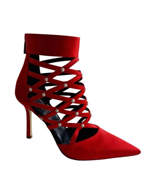 Simona Rusk Odette Caged Ankle Boot in Red | Lyst