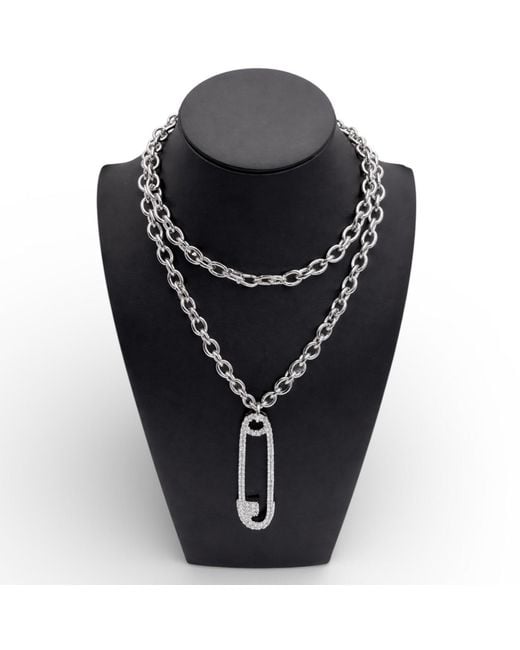 Jagged Halo Jewelry Safety Pin Pendant Long Chain Necklace in Metallic ...