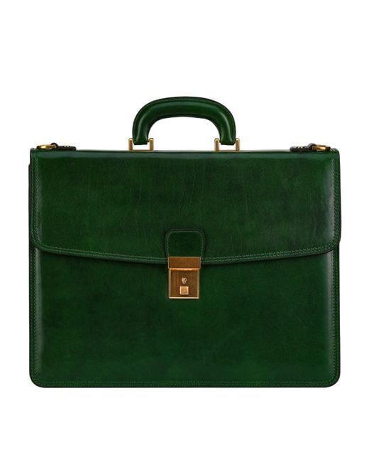 Time Resistance Leather Briefcase in Green for Men | Lyst
