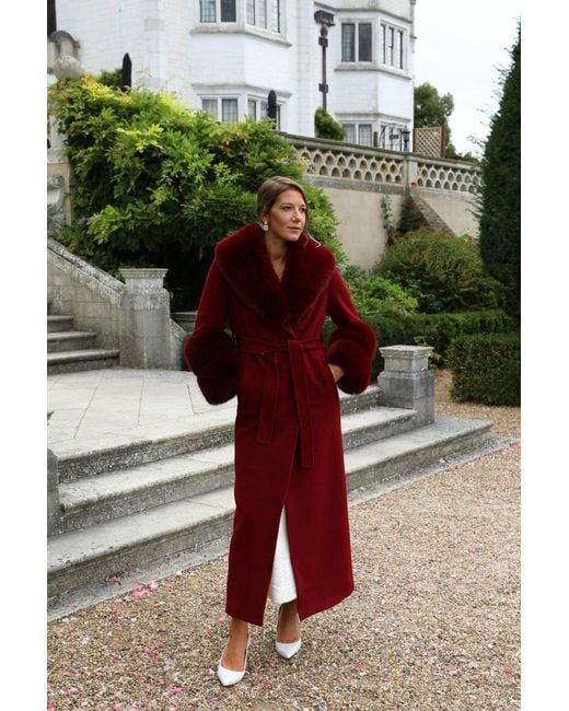 Hortons England Mayfair Burgundy Cashmere Coat in Red | Lyst