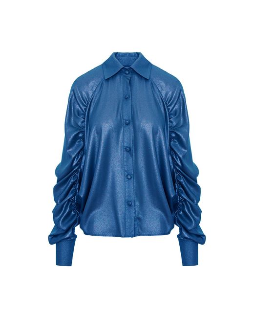 BLUZAT Oversized Metallic Shirt With Puff Sleeves – in Blue | Lyst UK