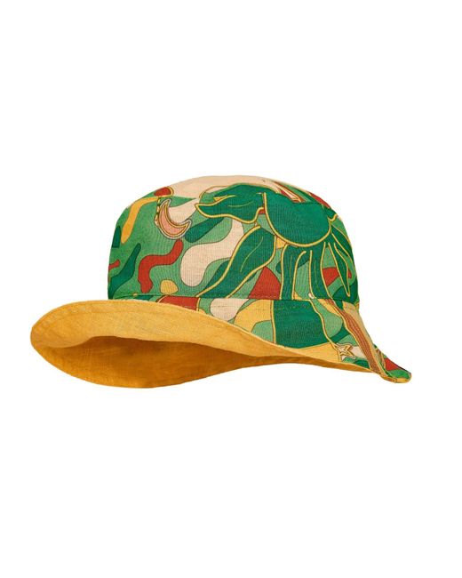 Selini Phoenix Sunset Reversible Linen-Blend Bucket Hat in Green | Lyst
