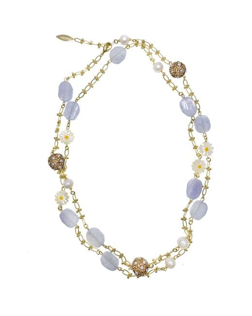 Farra Lace Agate With Sunflower Shell & Rhinestones Multi-Way Chain ...
