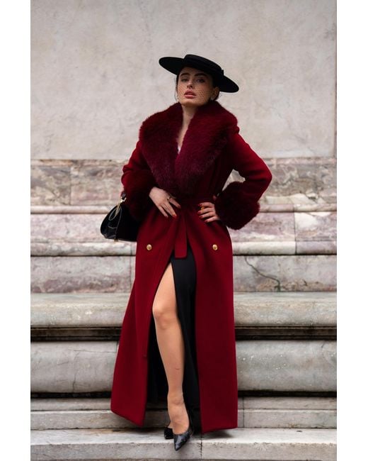 Hortons England Mayfair Burgundy Cashmere Coat in Red | Lyst UK