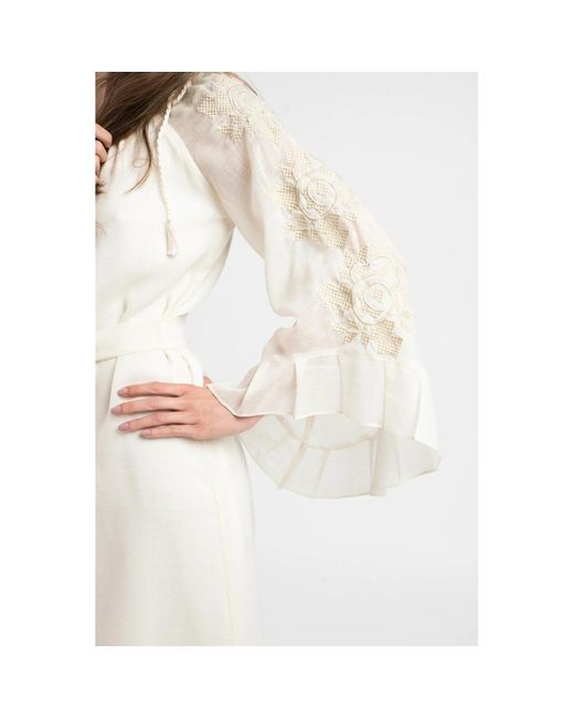 IZABELA MANDOIU Neutrals Merino Wool Dress With Floral Embroidery in ...