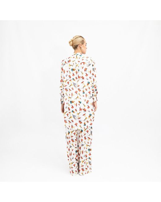 Janara Jones Fishing Flies Print Satin Long-Sleeve Mandarin Collar With ...