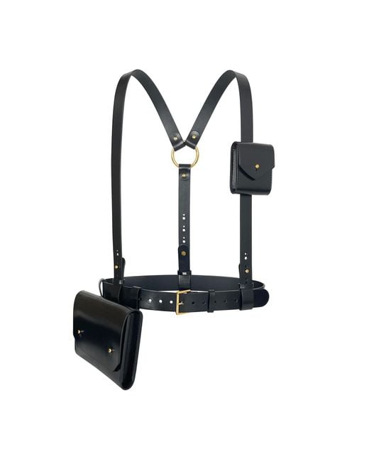 Haute Cuir Leather Double Bag Harness in Black | Lyst