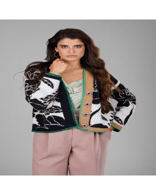 Saachi Abstract Floral Button Cardigan in Black | Lyst