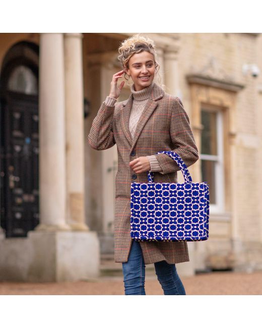 Berber Leather Moroccan Geometric Print Fabric Tote Bag in Blue | Lyst