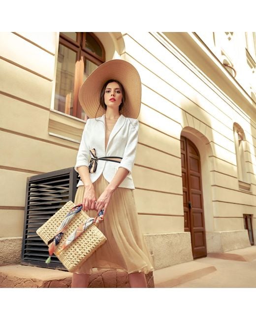 AVENUE No.29 Neutrals Gathered Silk Midi Skirt in Natural | Lyst