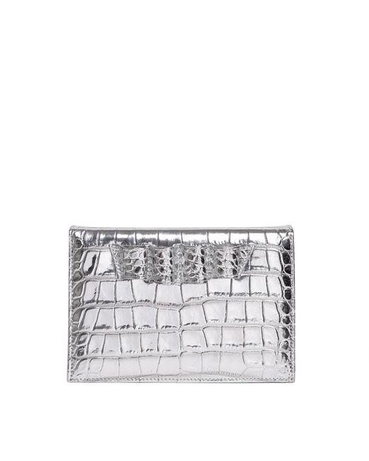 Laura Olaru Wendy Croco Leather Bag in Gray | Lyst