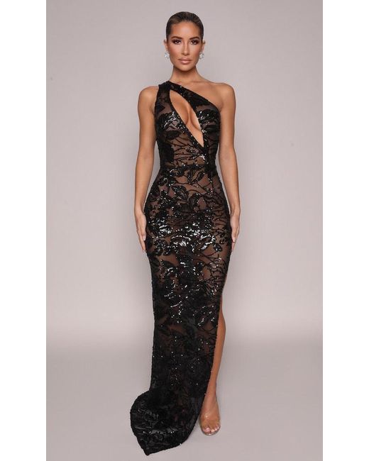 Moda Glam Goddess Cutout Sheer Sequin Gown in Black | Lyst