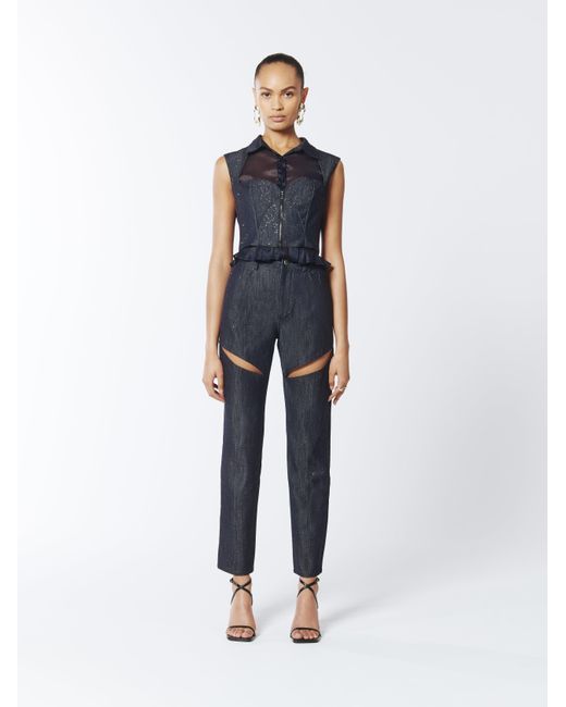 Sour Figs Composite Sparkly Denim Bustier Blouse in Blue | Lyst
