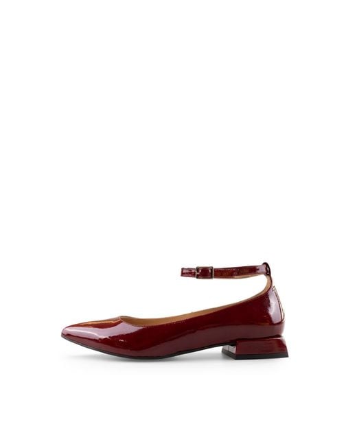 Alura Celinne Burgundy Ballet Flats With A Pointed Toe And Ankle Strap ...