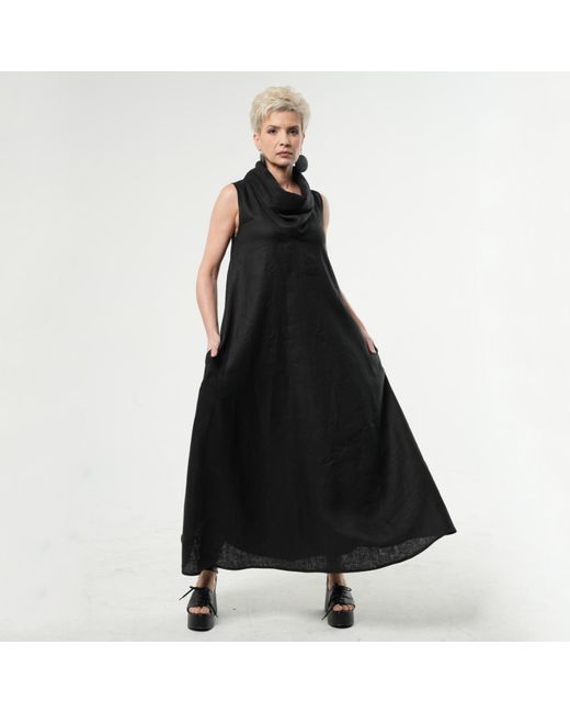 Metamorph Large Collar Linen Maxi Dress in Black | Lyst UK