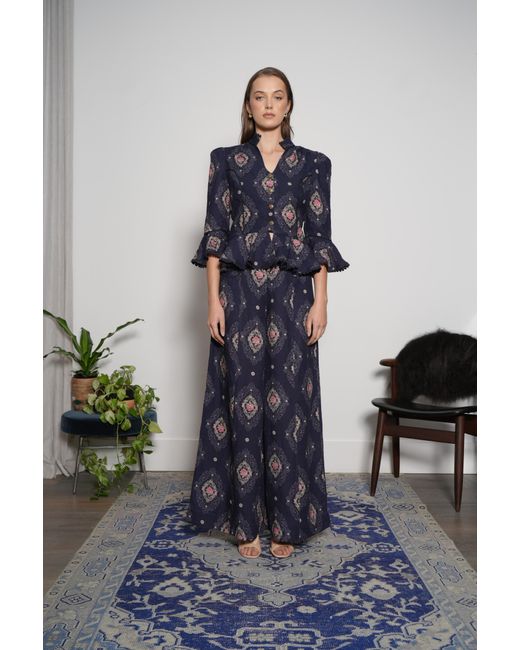 Lulu Zagame Peplum Cropped Jacket in Blue | Lyst