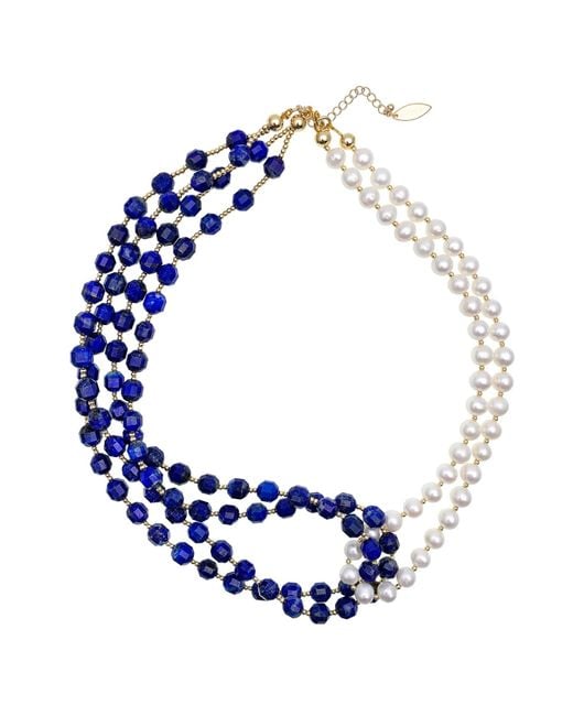 Farra Lapis With Freshwater Pearls Multi Layers Necklace in Blue | Lyst UK
