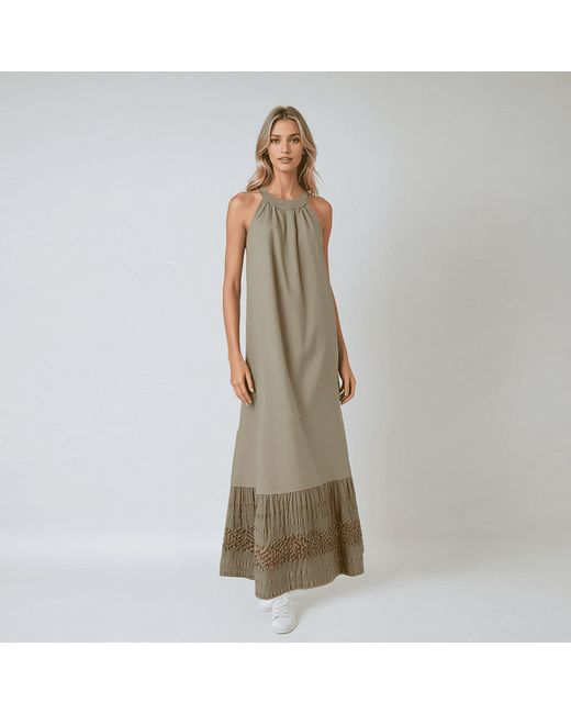Haris Cotton Halter Neck Maxi Linen Dress With Embroidered Cotton ...