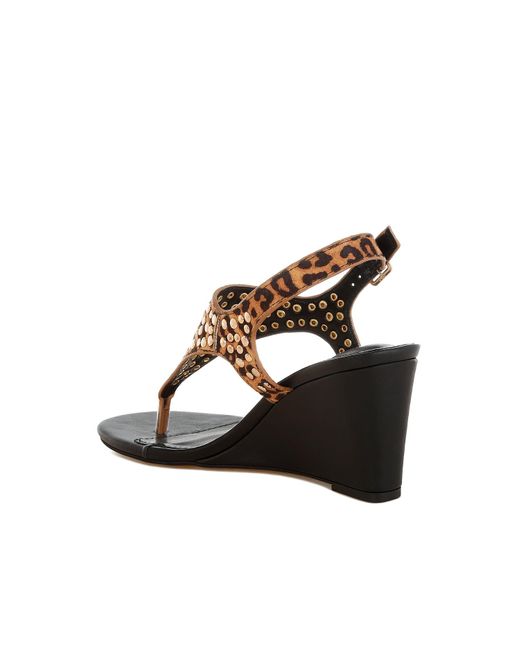 Rag & Co Oidah Leopard Print Studded Wedges in Brown | Lyst