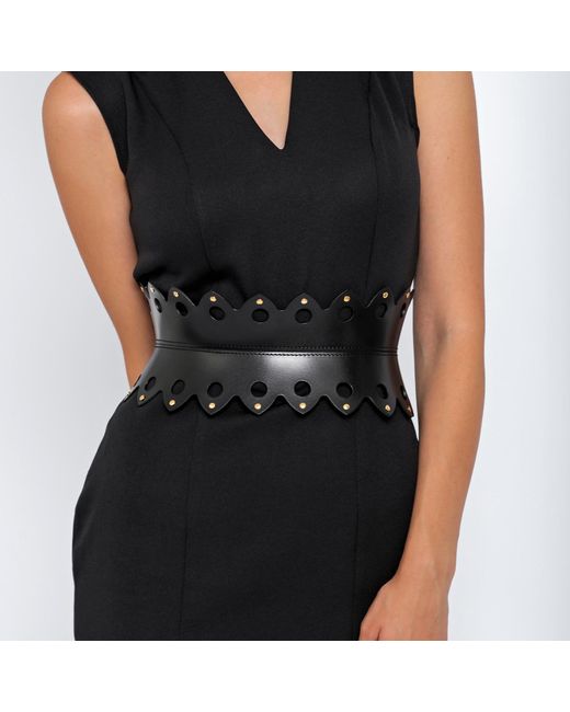Haute Cuir Embellished Feuille Hourglass Belt in Black | Lyst