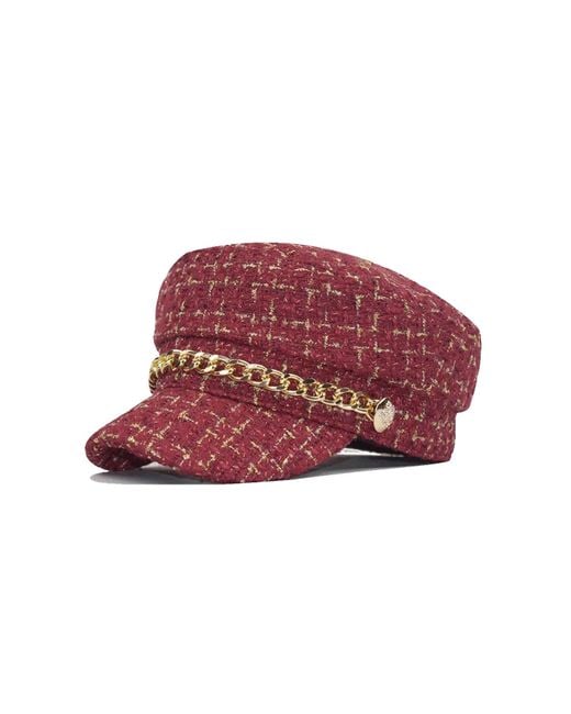 Chanel Joan Elkayam Tweed Baker Boy Hat in Red | Lyst UK