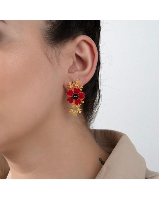 Milou Jewelry Flower Earrings With Branches in Red | Lyst