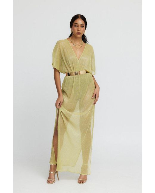 Why Mary Aphrodite Sheer Lurex Maxi Dress in Green | Lyst