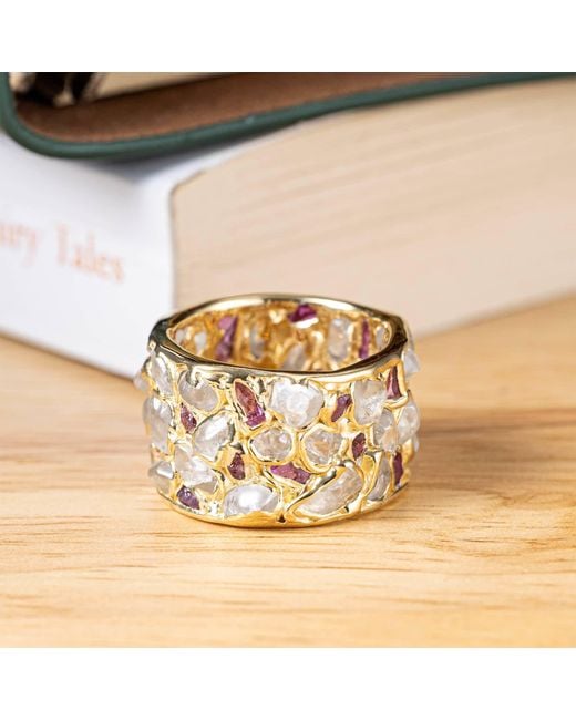 German Kabirski Lythara Barrel Ring With Raw Natural Zircon And Ruby in ...