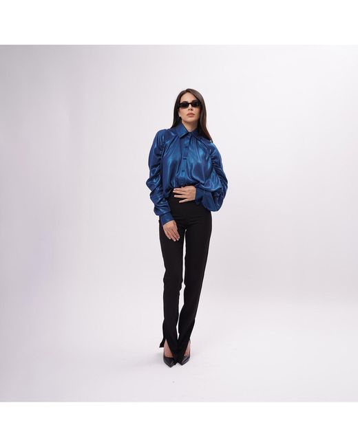 BLUZAT Oversized Metallic Shirt With Puff Sleeves – in Blue | Lyst UK