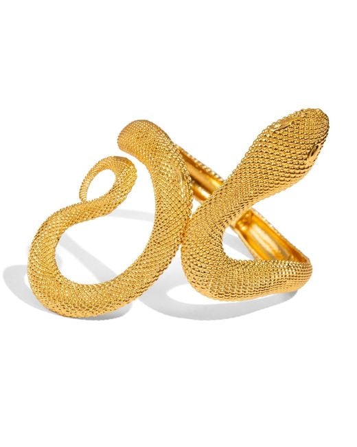 Ebru Jewelry Mystic Snake Guardian Chunky Adjustable Cuff Bracelet in Metallic | Lyst UK