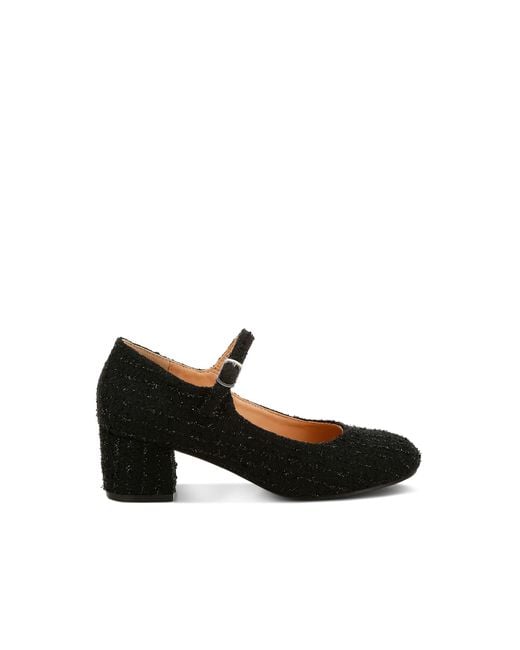 Rag & Co Antara Tweed Mary Jane Sandals in Black | Lyst UK