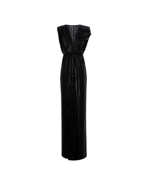 ROSERRY Sicily Maxi Pleated Lurex Satin Dress in Black | Lyst