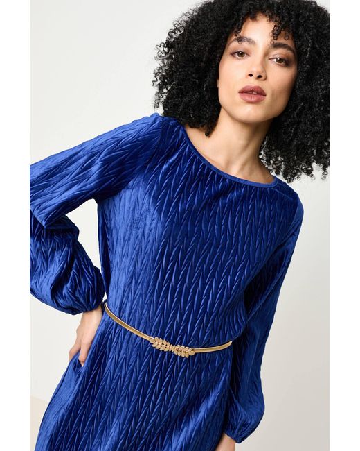 Louche Milene Velvet Pleat Midi Dress in Blue | Lyst UK