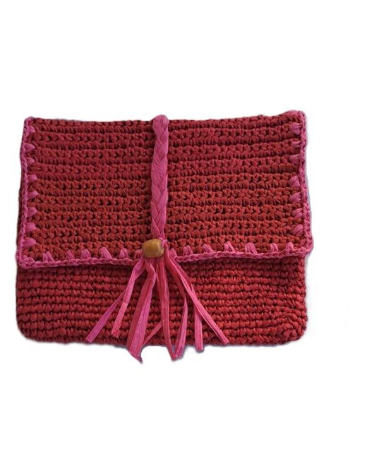 Springmoonatelier Raffia Clutch Bag in Red | Lyst