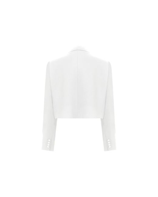 NAZLI CEREN Boxy Satin Cropped Jacket in White | Lyst