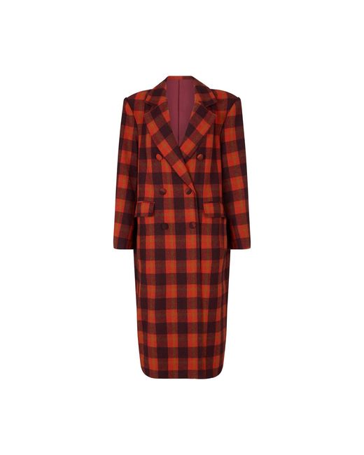 Lily and Lionel Tamara Double Breasted Check Print Coat in Red | Lyst