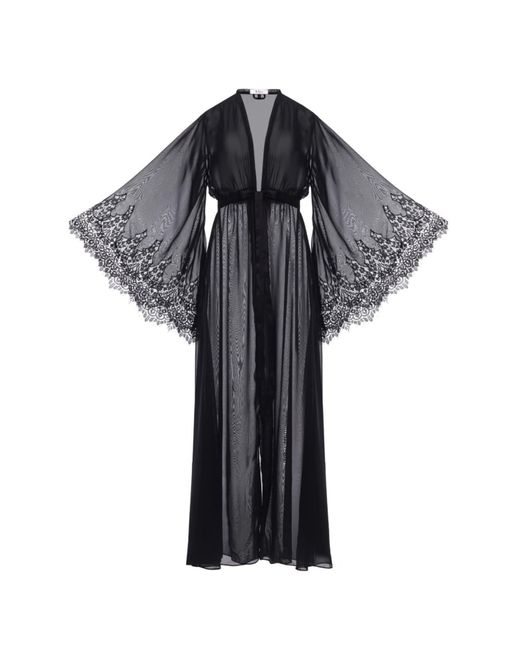 KÂfemme Sexy Sheer Kimono Robe With Lace in Black | Lyst