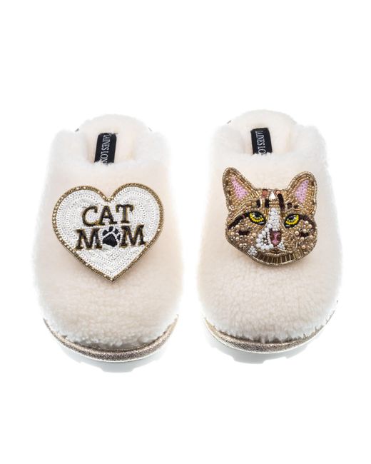 Laines London ' Teddy Closed Toe Slippers With Tabby Cat & Cat Mum ...
