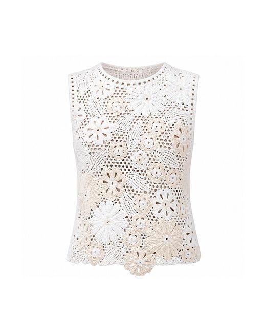 IZABELA MANDOIU Elegant Macramé Lace Top – Ivory & Floral Crochet ...