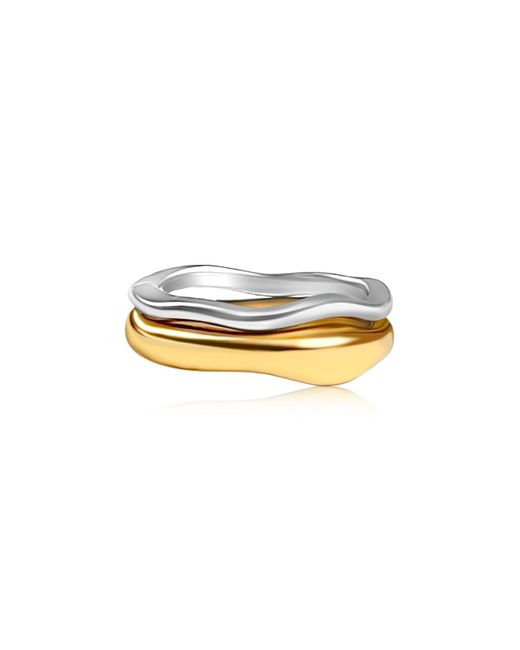 Mg Jewelry Two Tone Double Stacked Irregular Rings in Metallic | Lyst